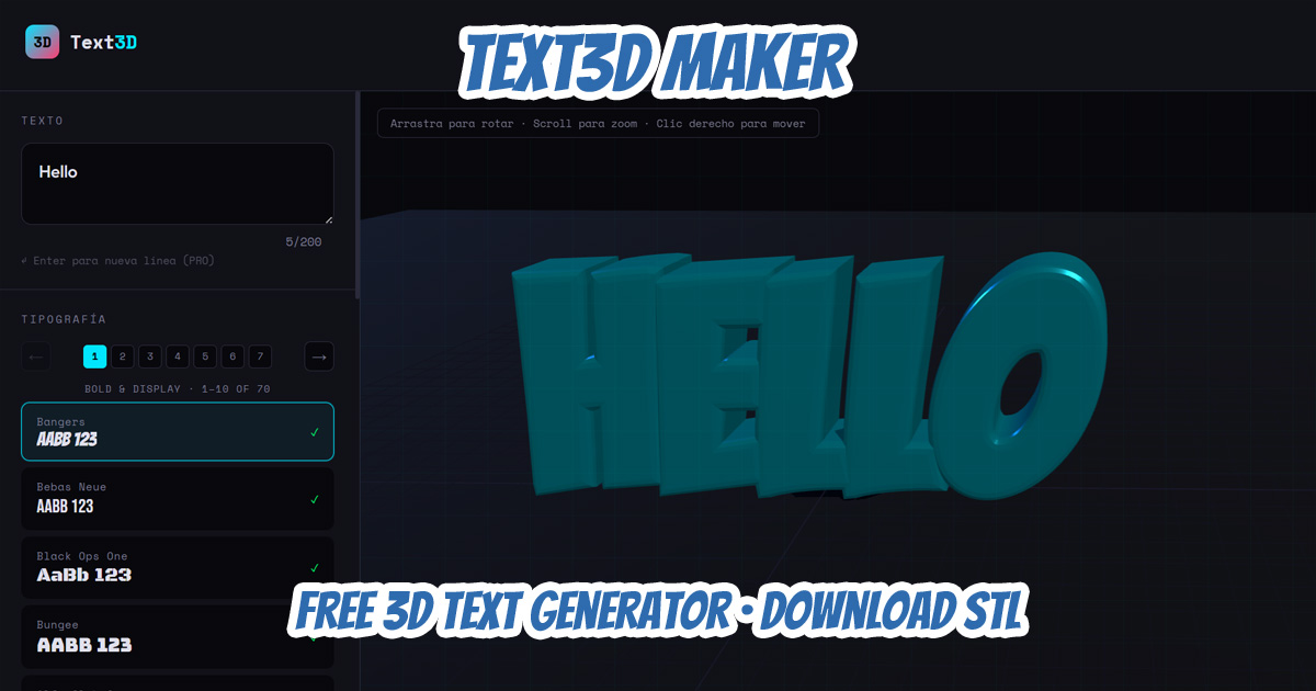 Text3D Maker — Gerador de Texto 3D e STL Grátis Online